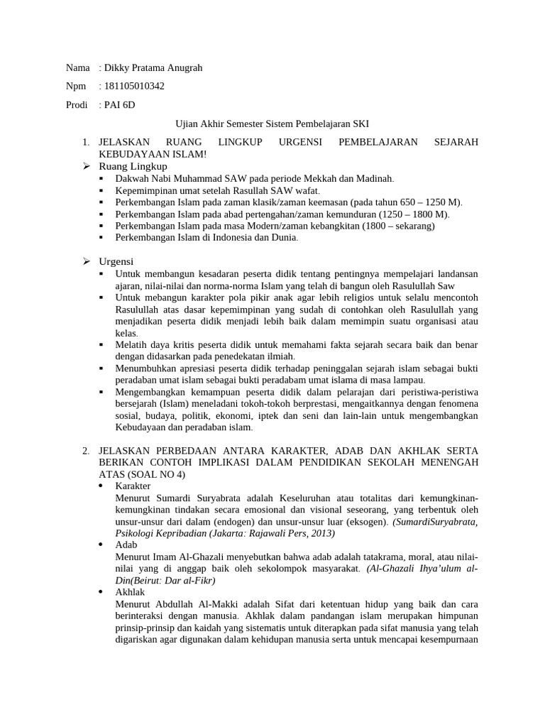 UAS Sistem Pembelajaran SKI Dikky | PDF