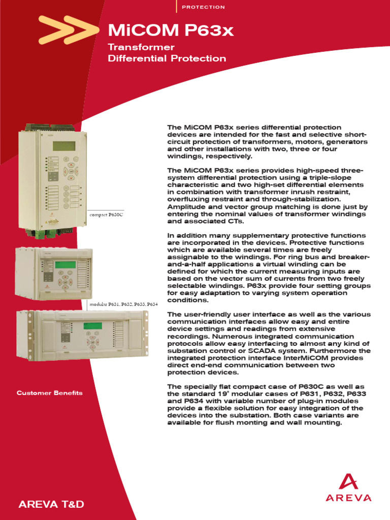 Micom P63X: Transformer Differential Protection | PDF