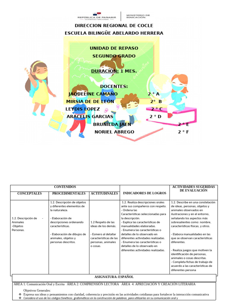 UNIDAD DE REPASO SEGUNDO GRADO | PDF