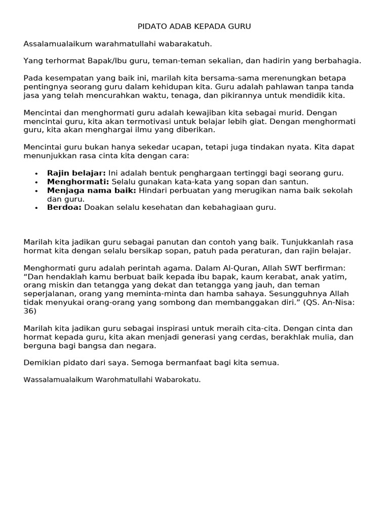 Pidato Adab Kepada Guru | PDF