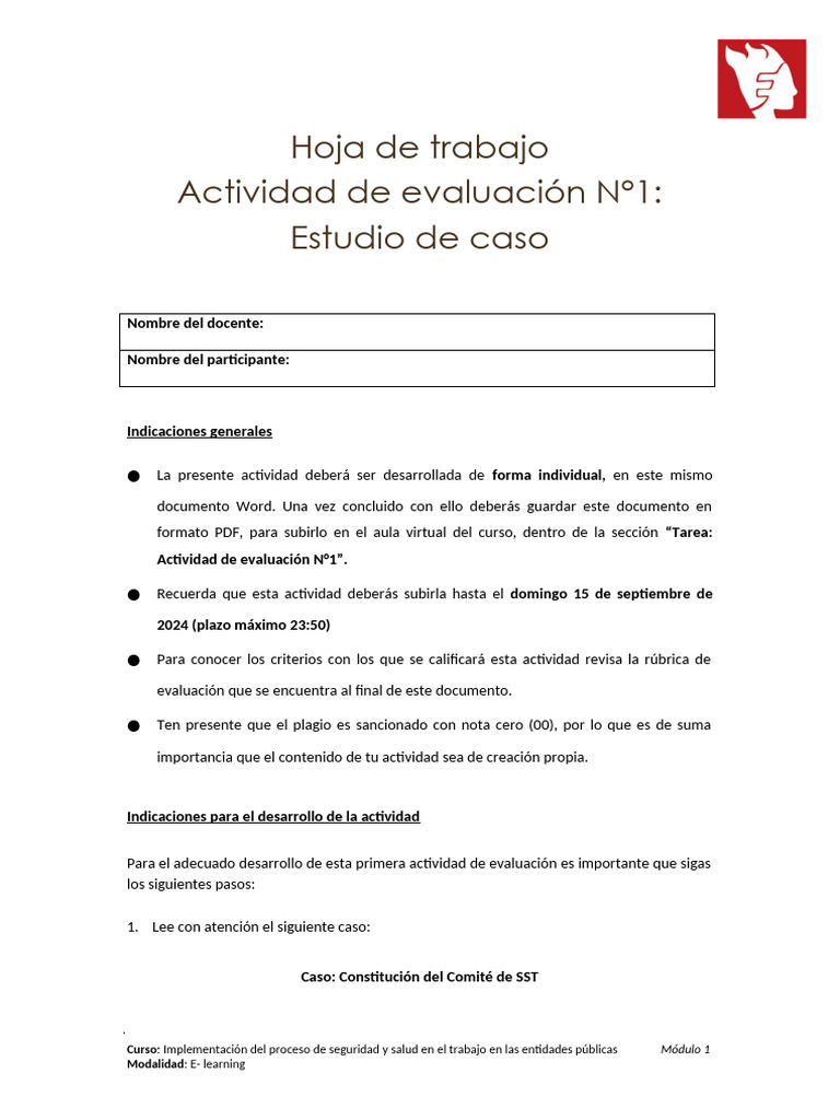 SST - M1 - Hoja de Trabajo Act - Evaluación 1 - RG | PDF