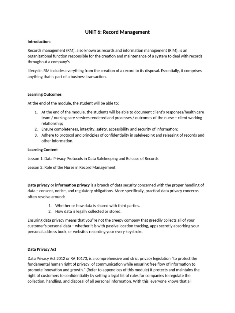 Unit 6 - Record Management | PDF