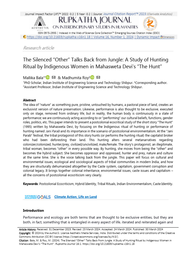 The Silenced "Other" Talks Back Ritual by Indigenous Women in Mahasweta ...