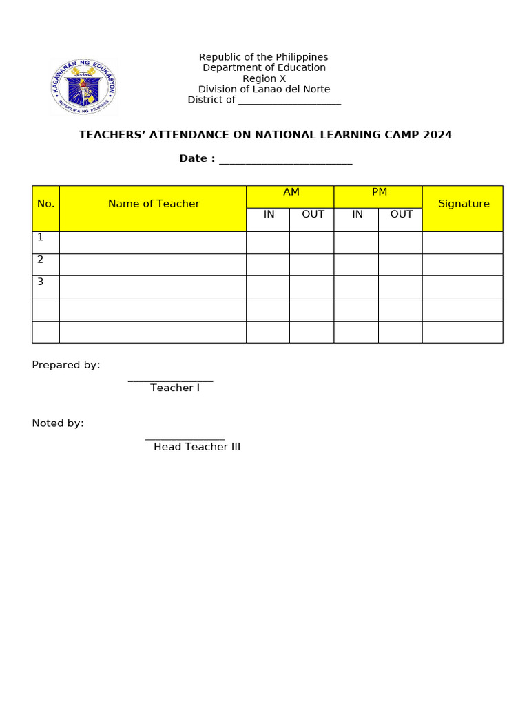 NLC Attendance Sheet | PDF