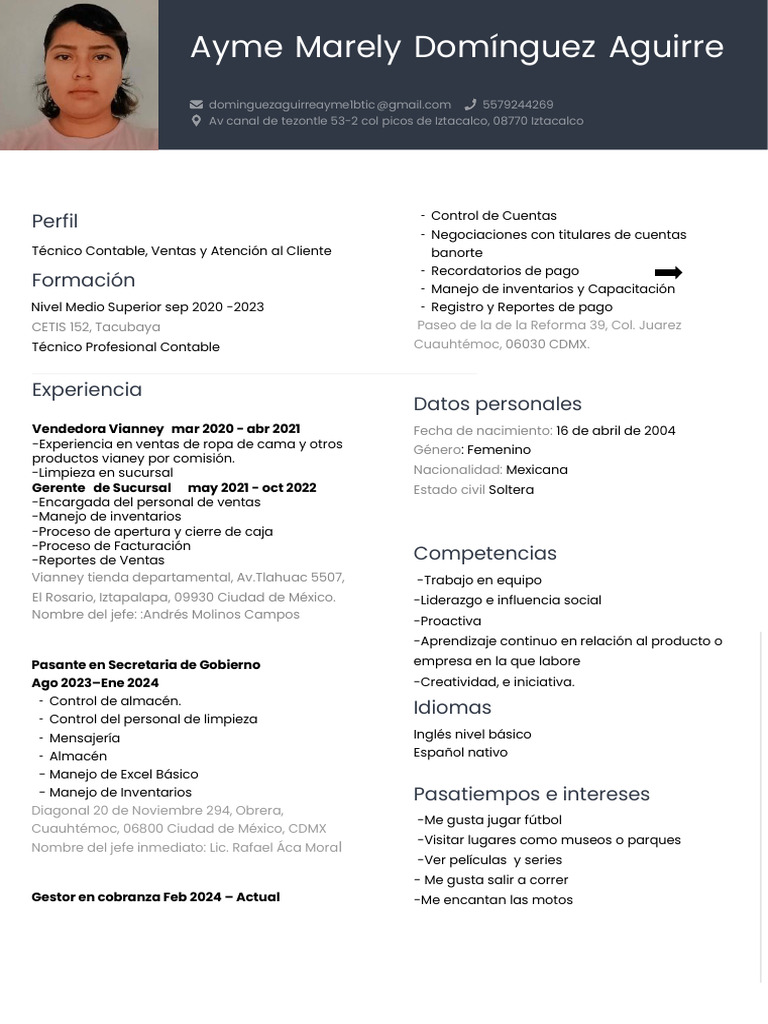 Ayme Marely Domínguez Aguirre CV | PDF