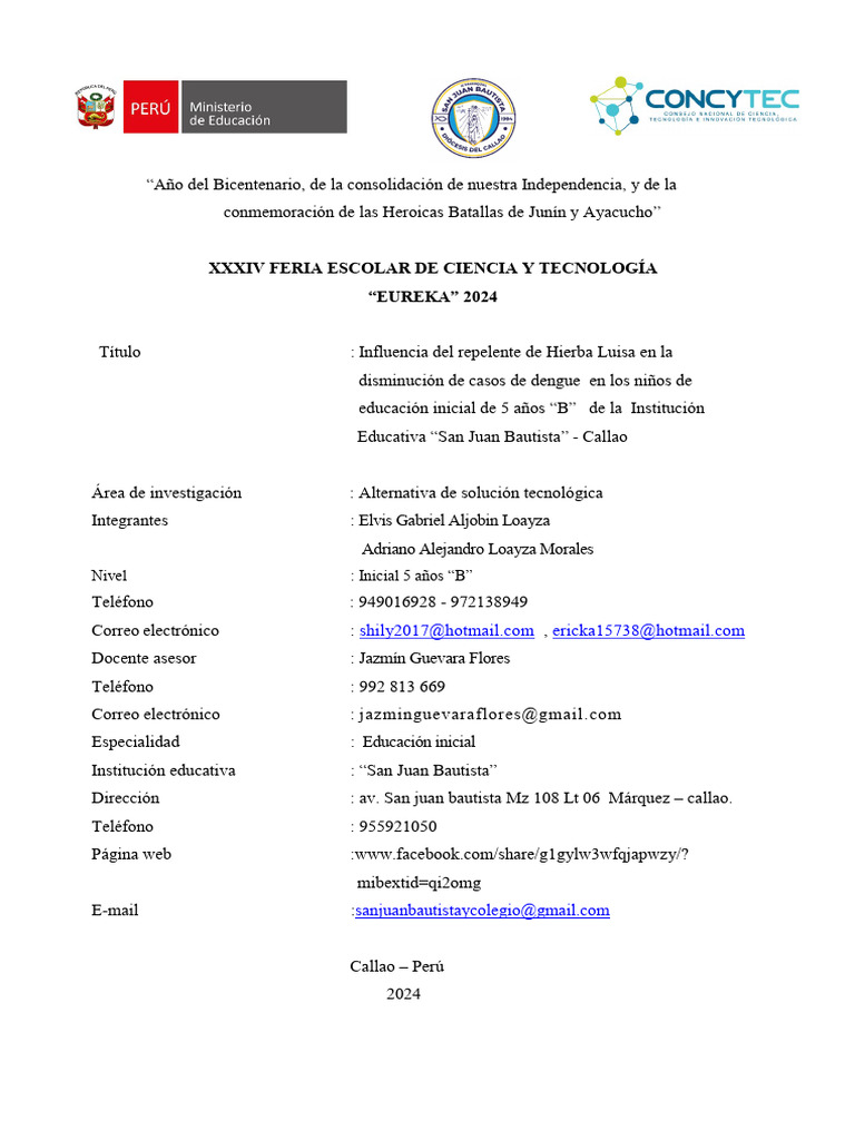 Proyecto Repelente Casero A Base de Hierba Luisa Adriano - Elvis Final | PDF