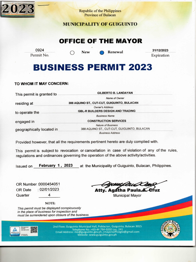 Mayors Permit 2023 | PDF