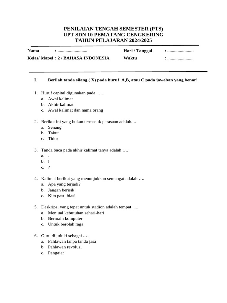 Soal Ujian Kelas 2 Pdf