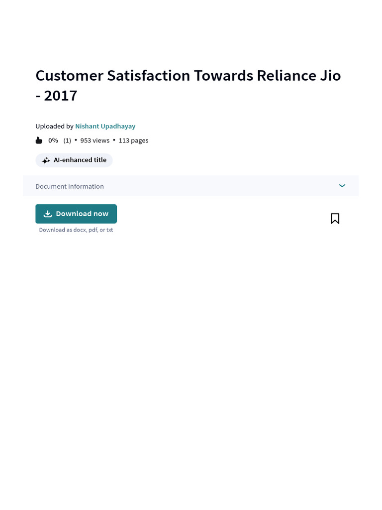 Customer Satisfaction Towards Reliance Jio - 2017 | PDF | Telecommunications | Information And ...