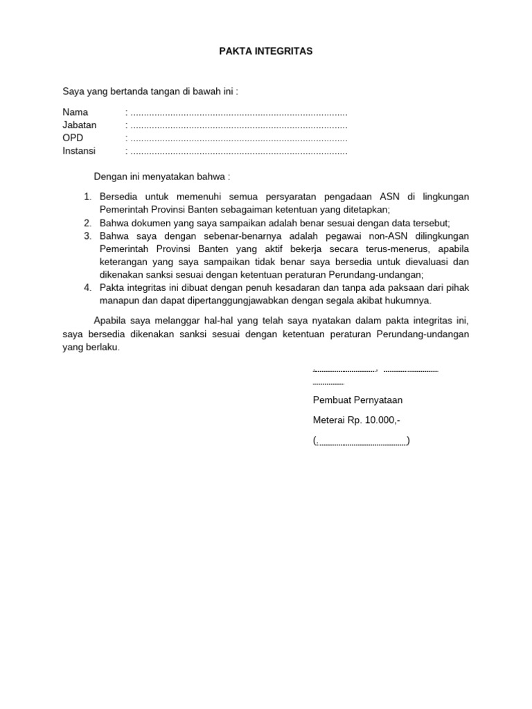 Pakta Integritas | PDF