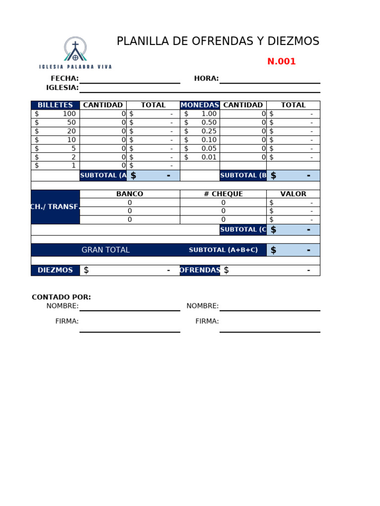 Planilla Ofrendas Diezmos | PDF