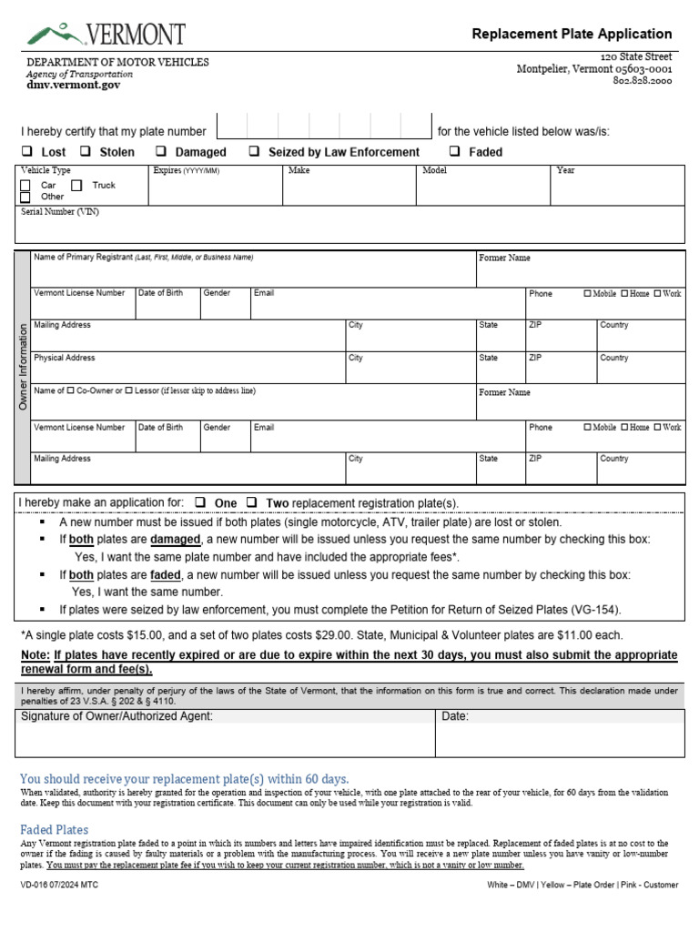 VD 016 Replacement Plate | PDF