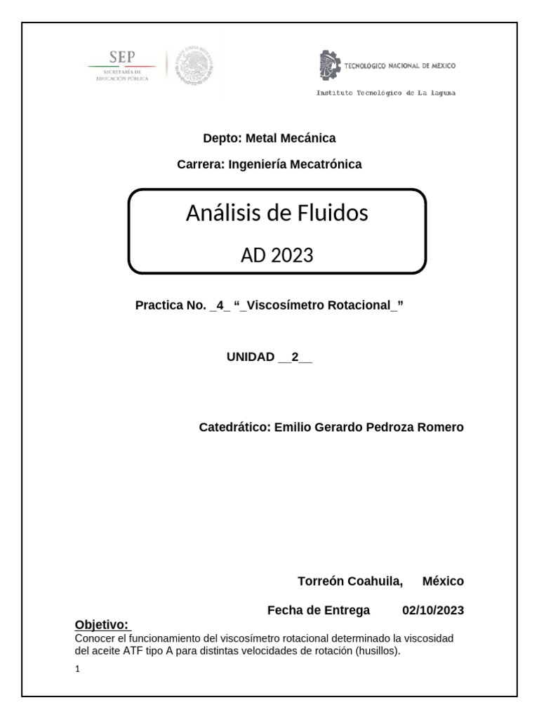 Practica Num 4 Fluidos | PDF