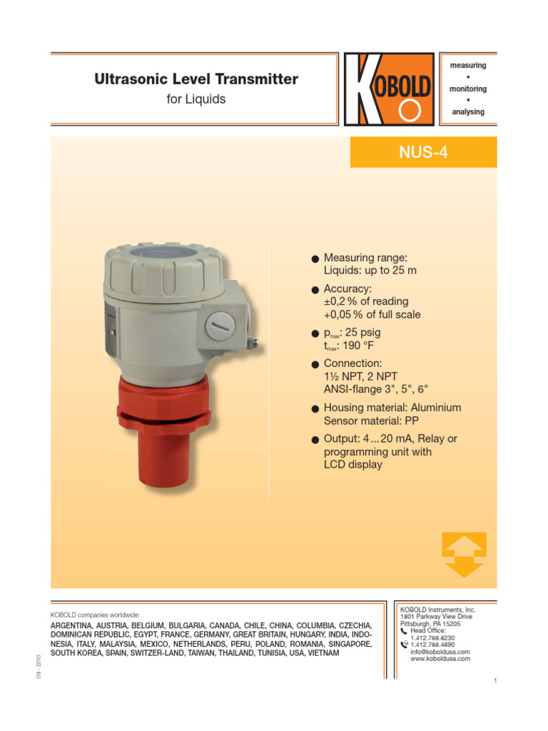 NUS-4 UltrasonicLevelTransmitter Datasheet | PDF | Ultrasound | Metrology