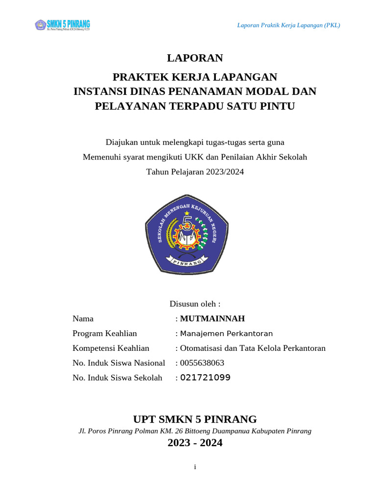 Format Laporan PKL Smkn5pinrang | PDF