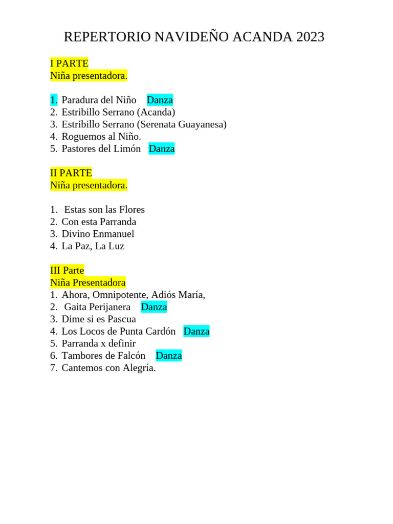 Repertorio Navideño Acanda 2023 | PDF