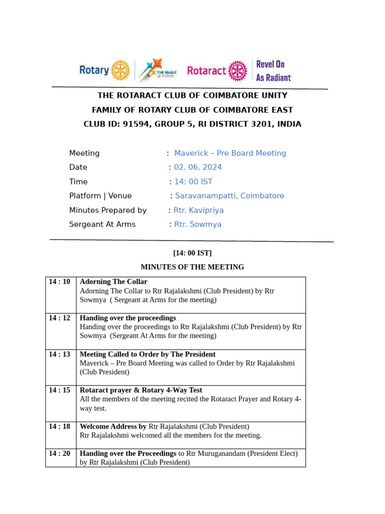 The Rotaract Club of Coimbatore Unity Family of Rotary Club of ...