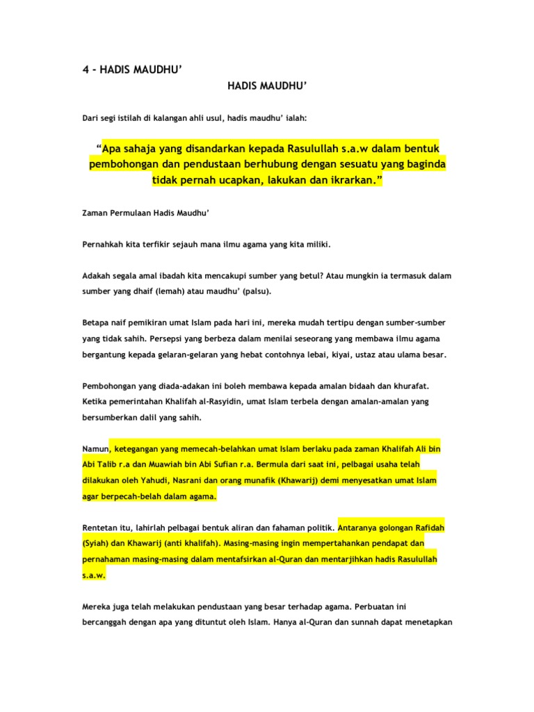 Memahami Hadis Palsu dan Contohnya | PDF