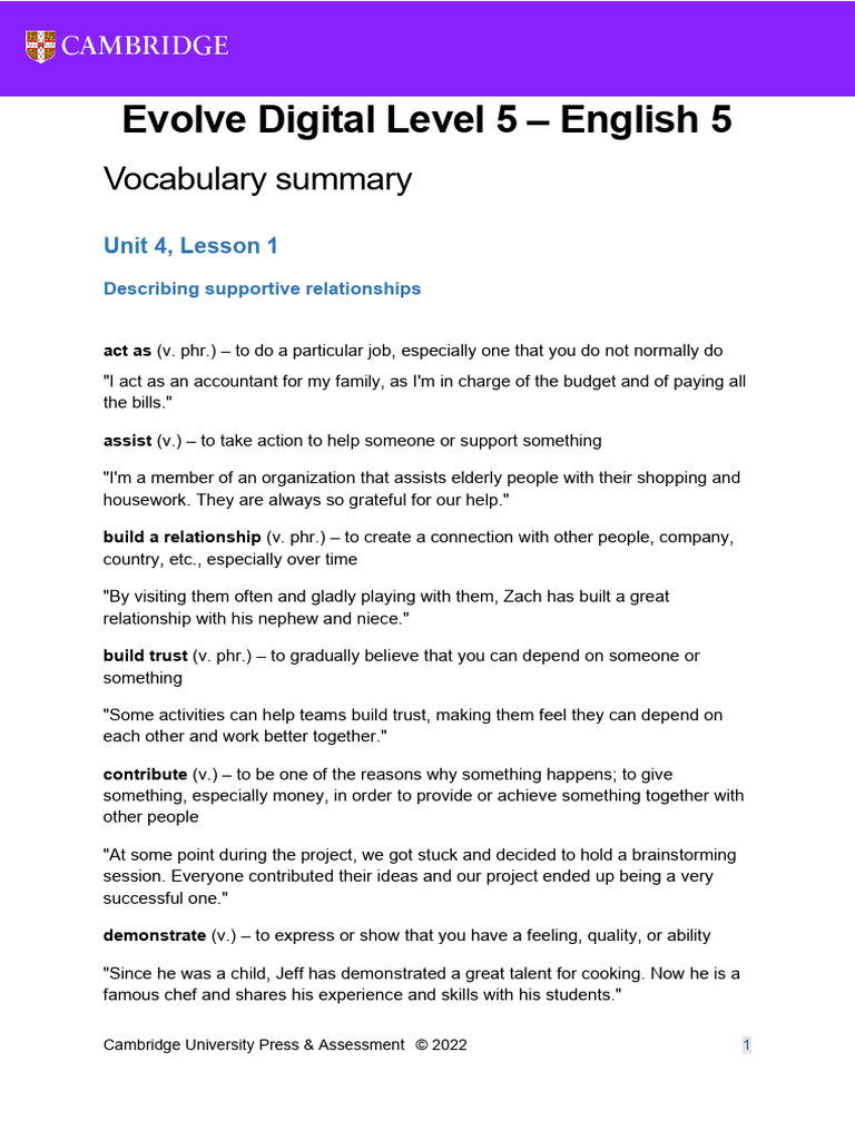 Unit 4 - E5 - Vocabulary | PDF