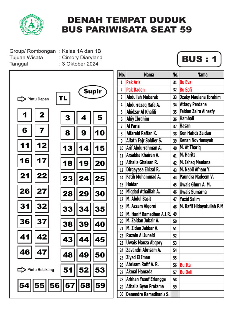 Denah Tempat Duduk Bus 59 Seat_fix | PDF