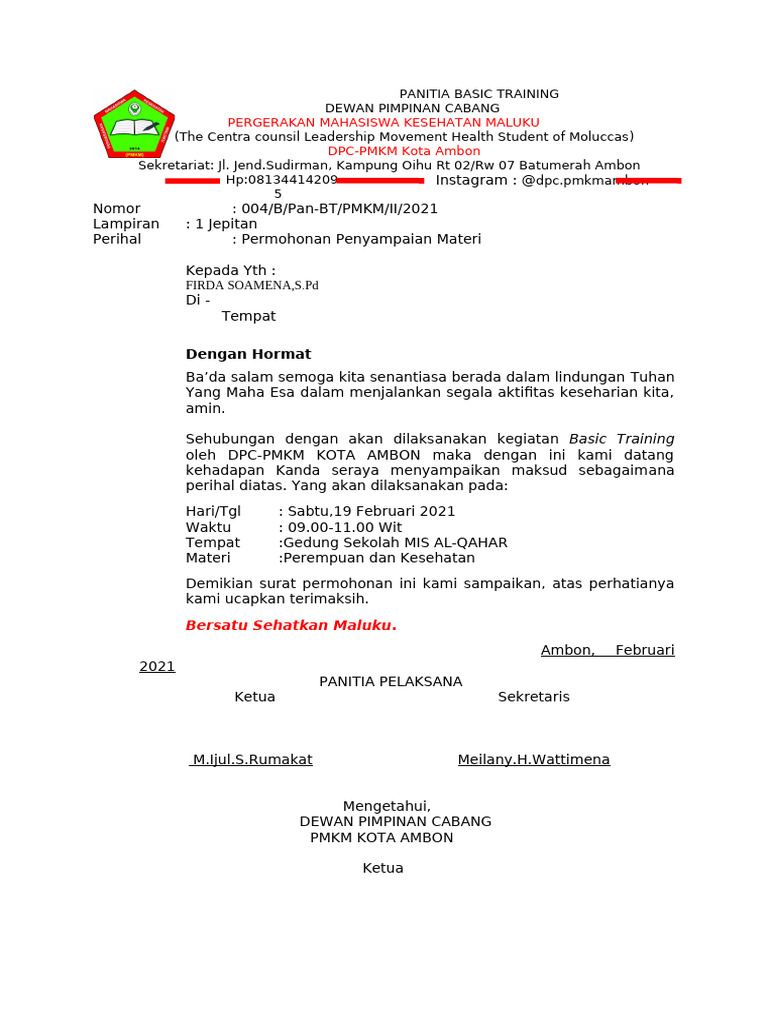 Surat Pemateri PMKM BENAR | PDF