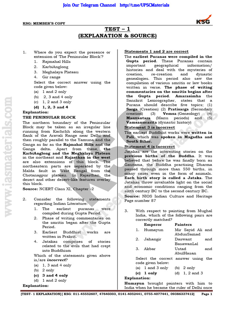 Test-1 Explanation | PDF