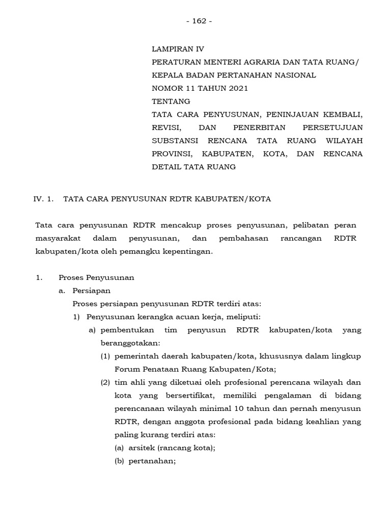 PERMEN ATR KBPN 11 TH 2021 Tentang Tata Cara Penyusunan ... RTRW RDTR ...