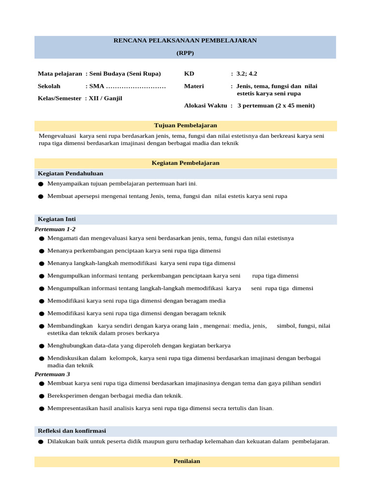 2. RPP Jenis, tema, fungsi dan nilai estetis karya seni rupa | PDF