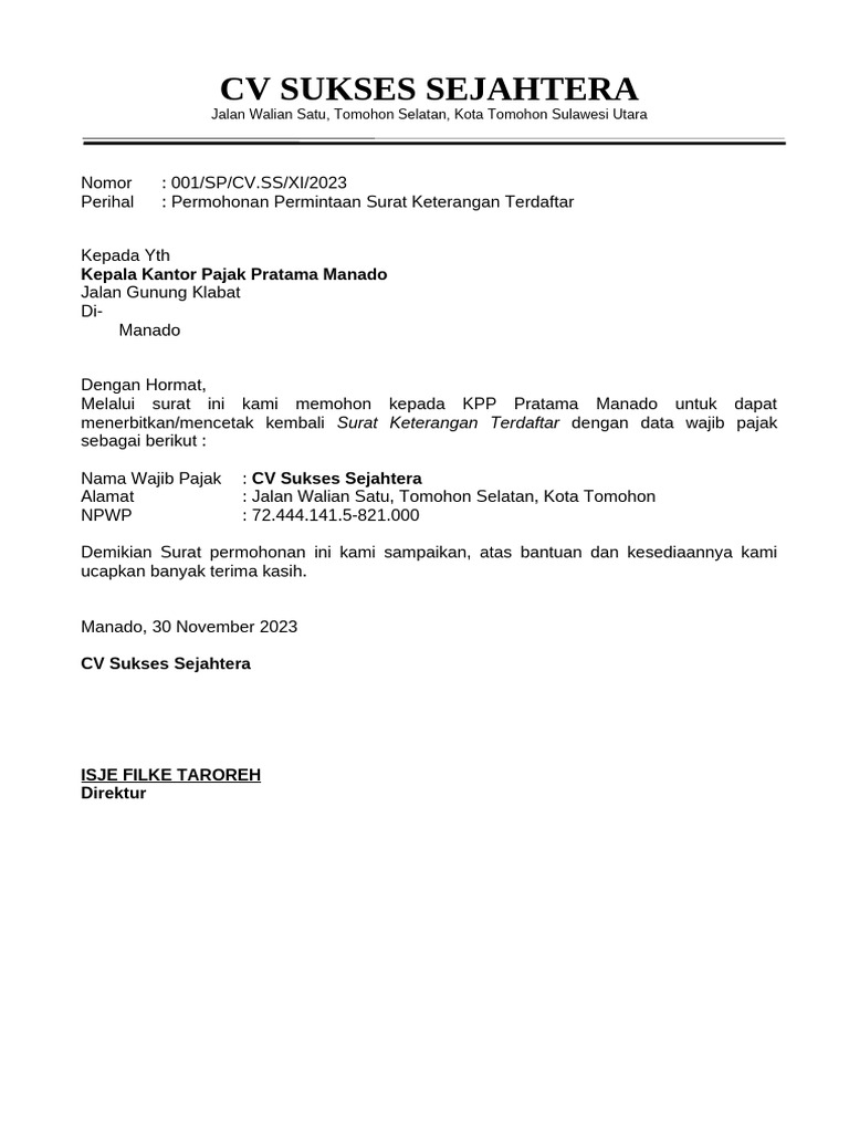 Surat Permintaan SKT | PDF