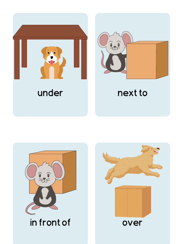 Cute Light Blue Preposition of Place Flashcards | PDF