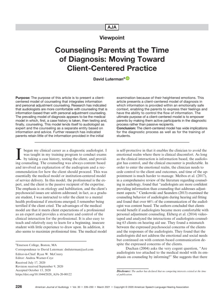 Luterman 2020 Counseling Parents at The Time of Diagnosis Moving Toward ...