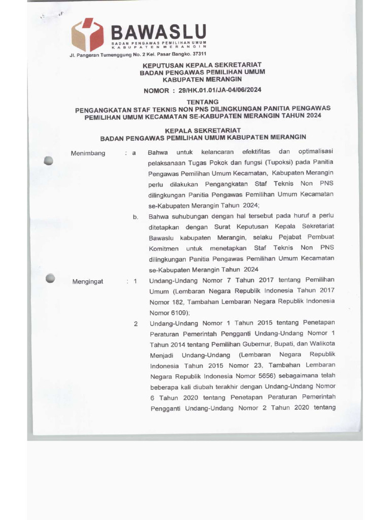 SK Staf Teknis 001 | PDF