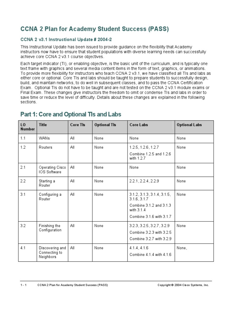 CCNA 2 Plan For Academy Student Success (PASS) : CCNA 2 v3.1 ...