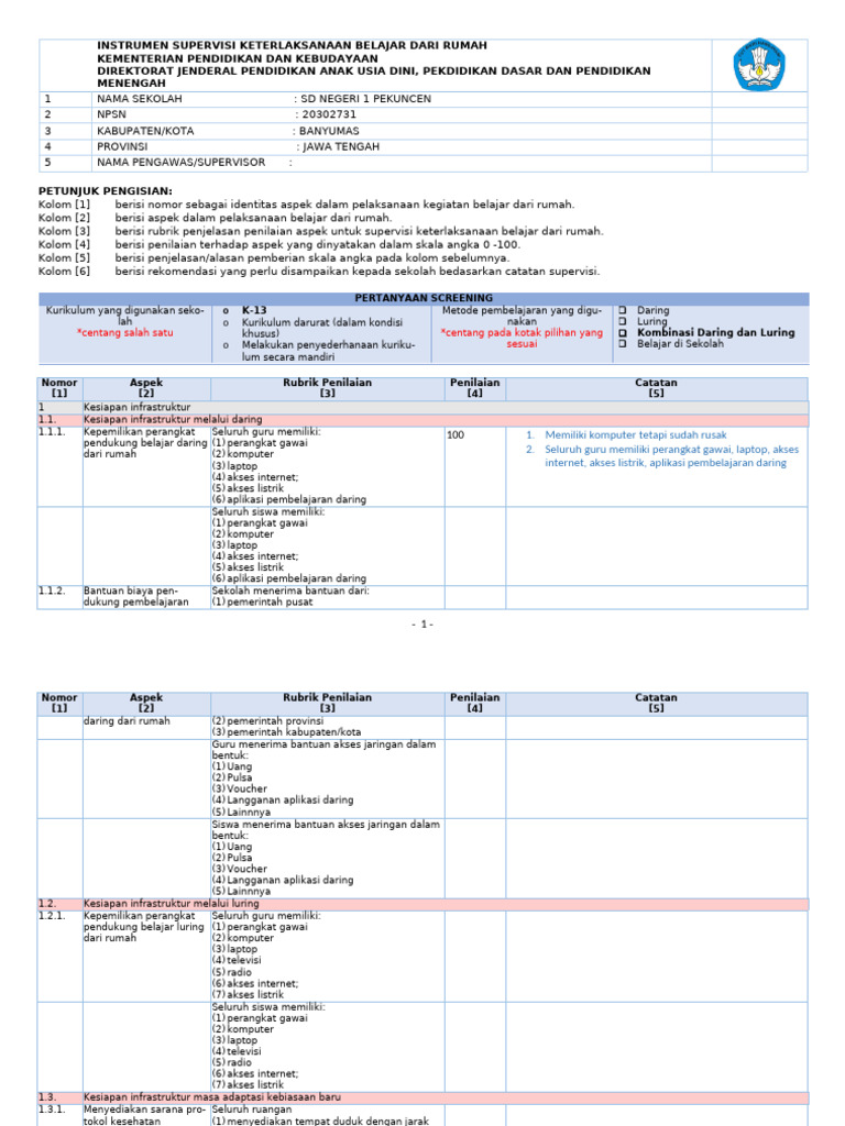 Instrumen Supervisi BDR | PDF