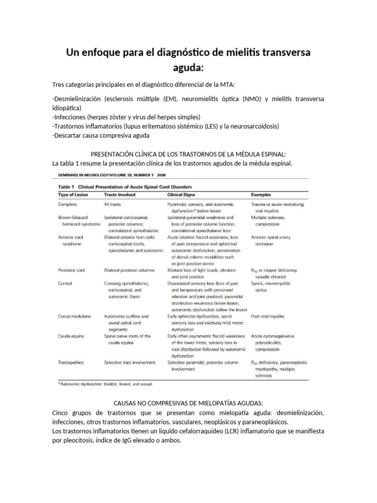 Diagnóstico de mielitis transversa aguda | PDF | Médula espinal | Salud ...