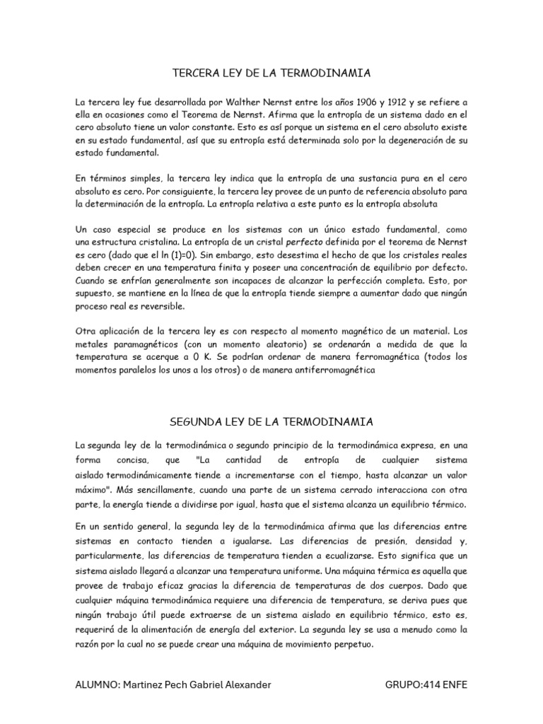 Tercera Ley de La Termodinamia: ALUMNO: Martinez Pech Gabriel Alexander ...
