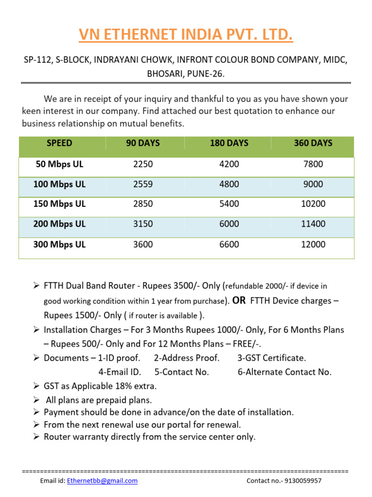 VN Ethernet Plans (1) | PDF