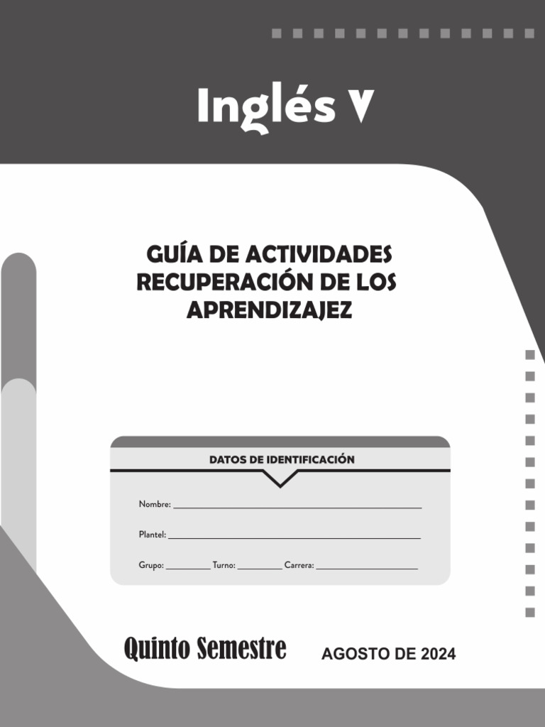 Cuadernillo de Recuperaci-N de Los Aprendizajes - Ingl-S V | PDF