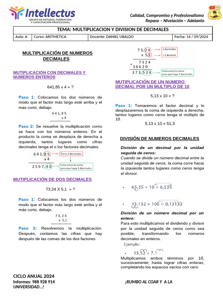 Multiplicacion y Division de Decimales) | PDF | División (Matemáticas ...