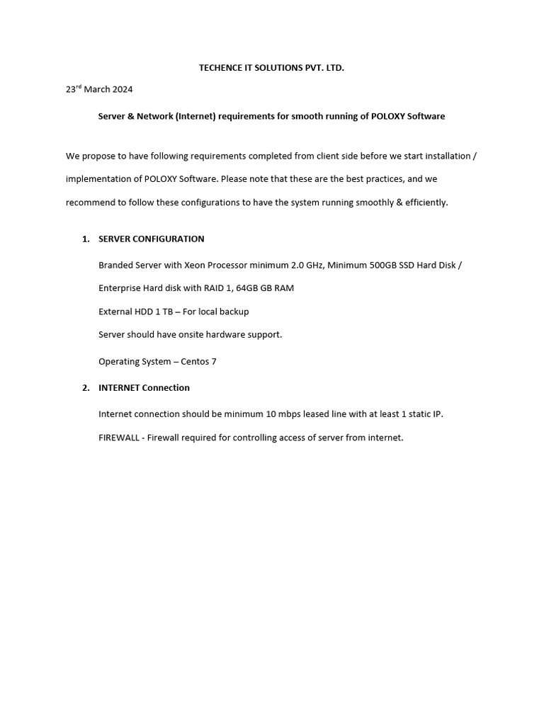 Server and Network Requirements | PDF
