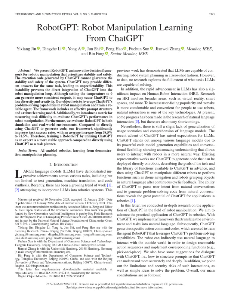 RobotGPT - Robot Manipulation Learningfrom ChatGPT | PDF