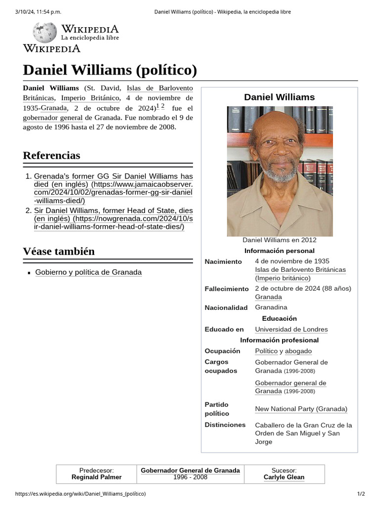 Daniel Williams (Político) - Wikipedia, La Enciclopedia Libre | PDF