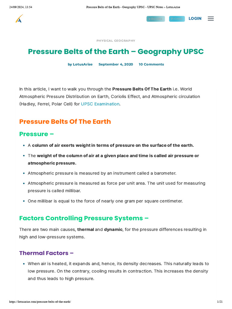 Pressure Belts of The Earth | PDF