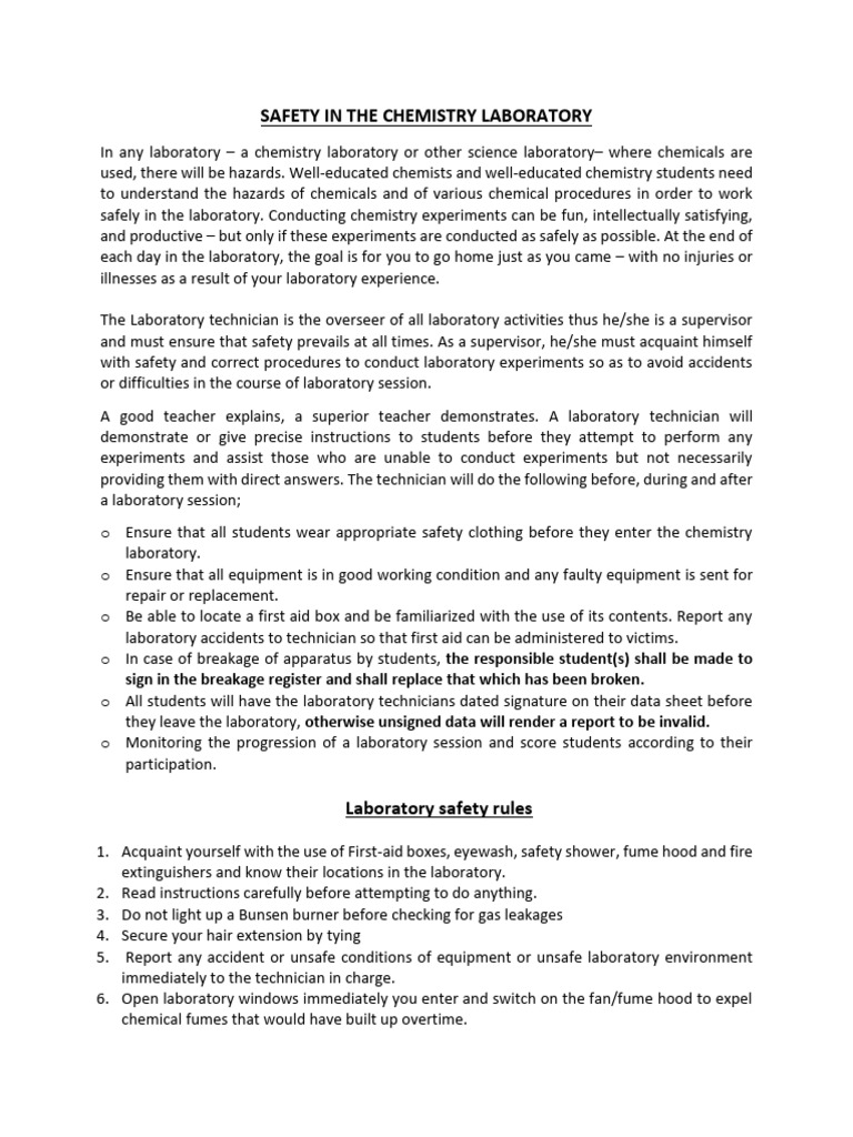 Chem Lab - SAFETY Notes 2022 | PDF
