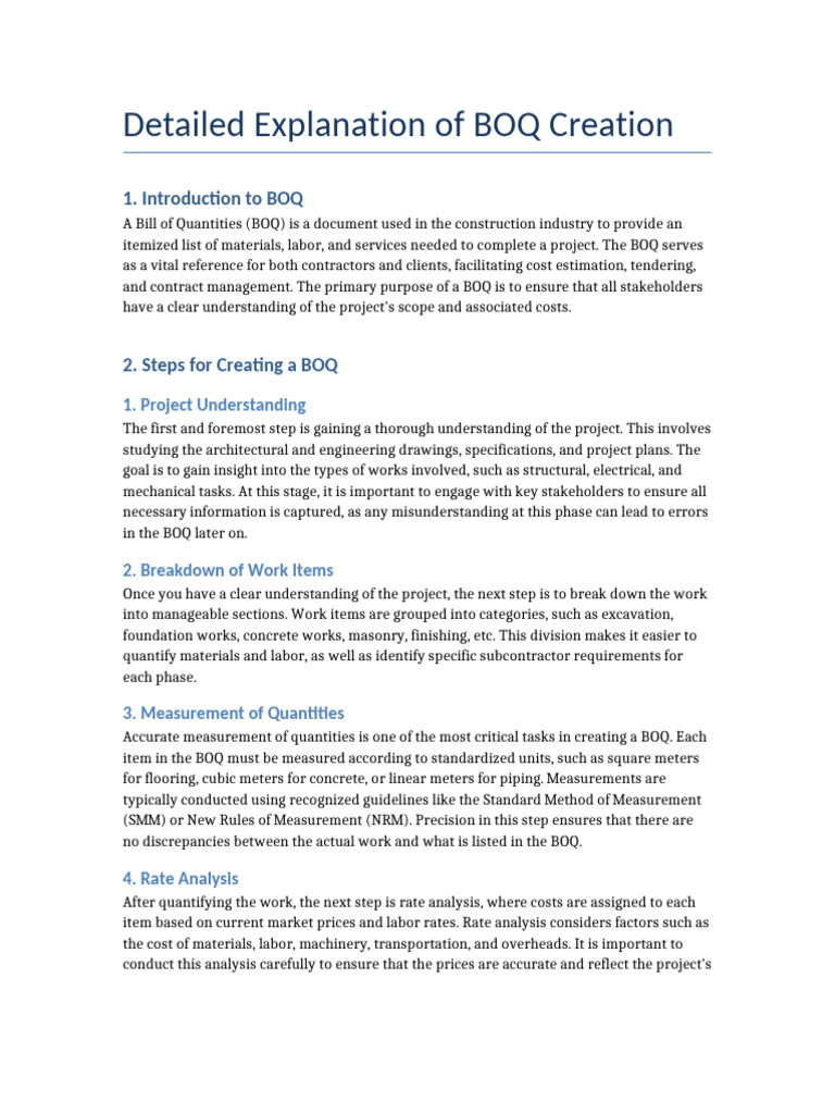 Detailed BOQ Creation Explanation | PDF