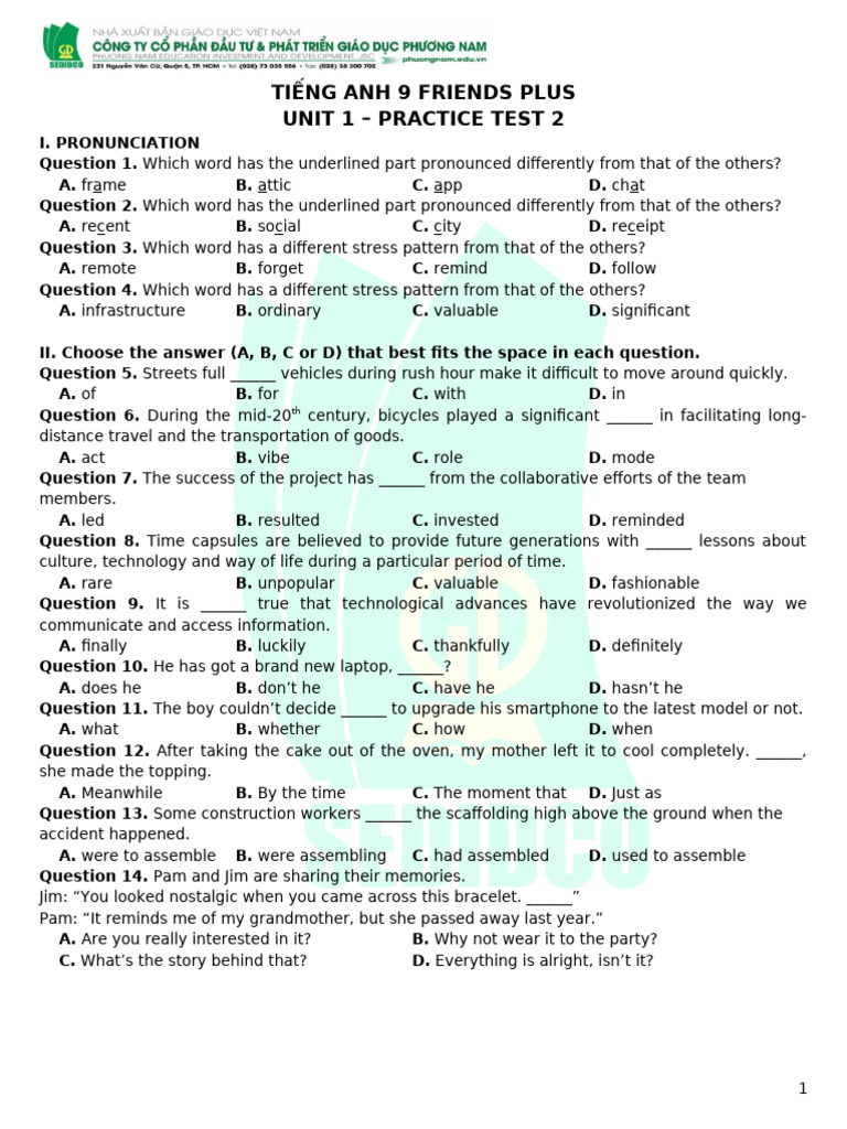 Friends Plus_Unit 1_Practice Test 2 | PDF