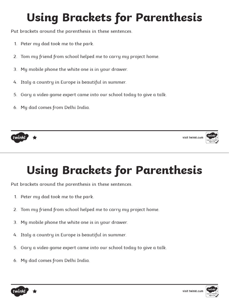 Using Brackets Activity Sheet | PDF
