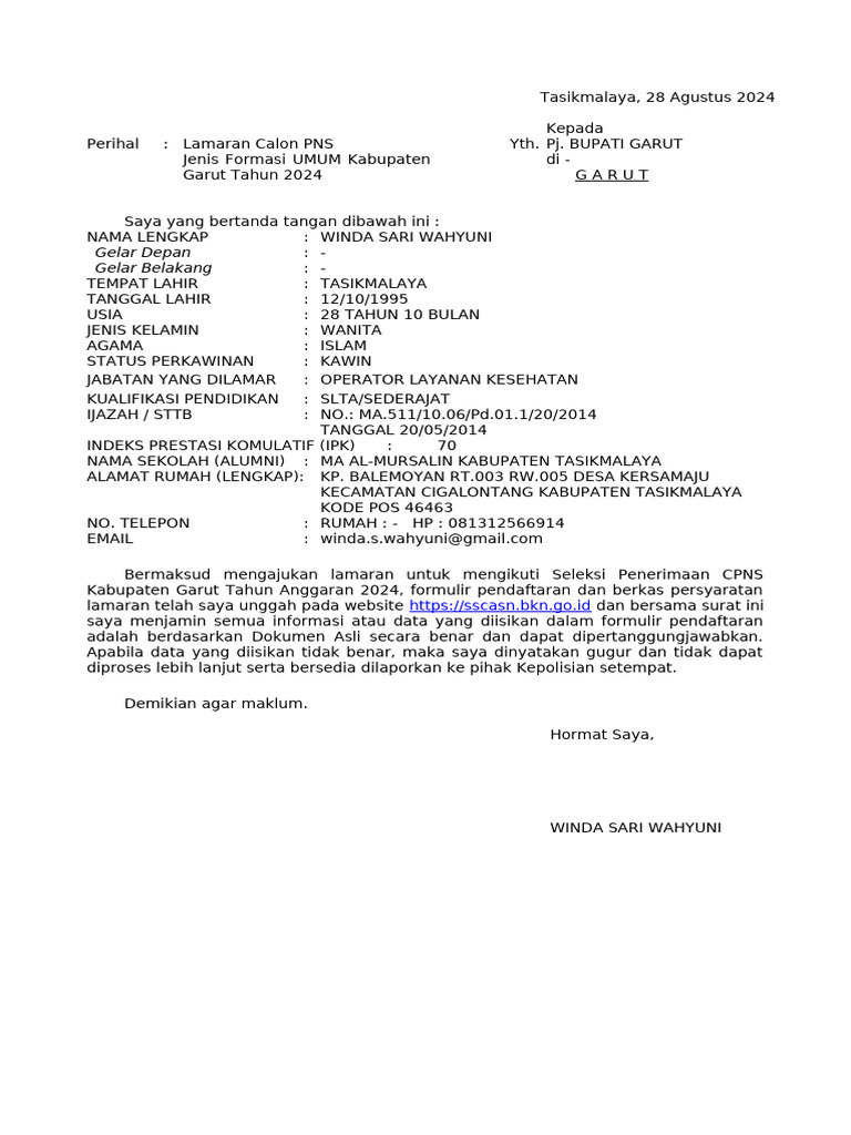 Format Surat Lamaran 2024 | PDF