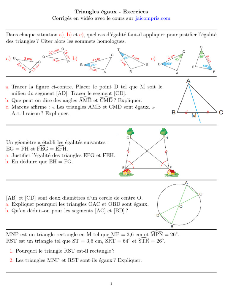 Triangles Egaux Exercices | PDF