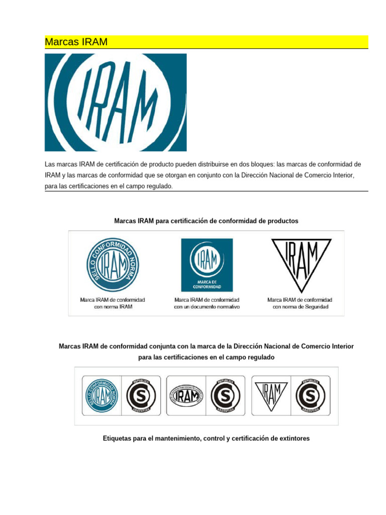 Marcas IRAM. Clasificación | PDF
